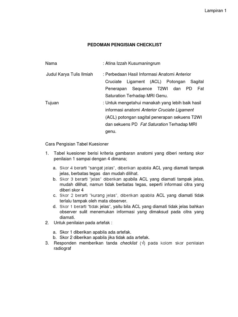 Pedoman Pengisian Kuesioner | PDF