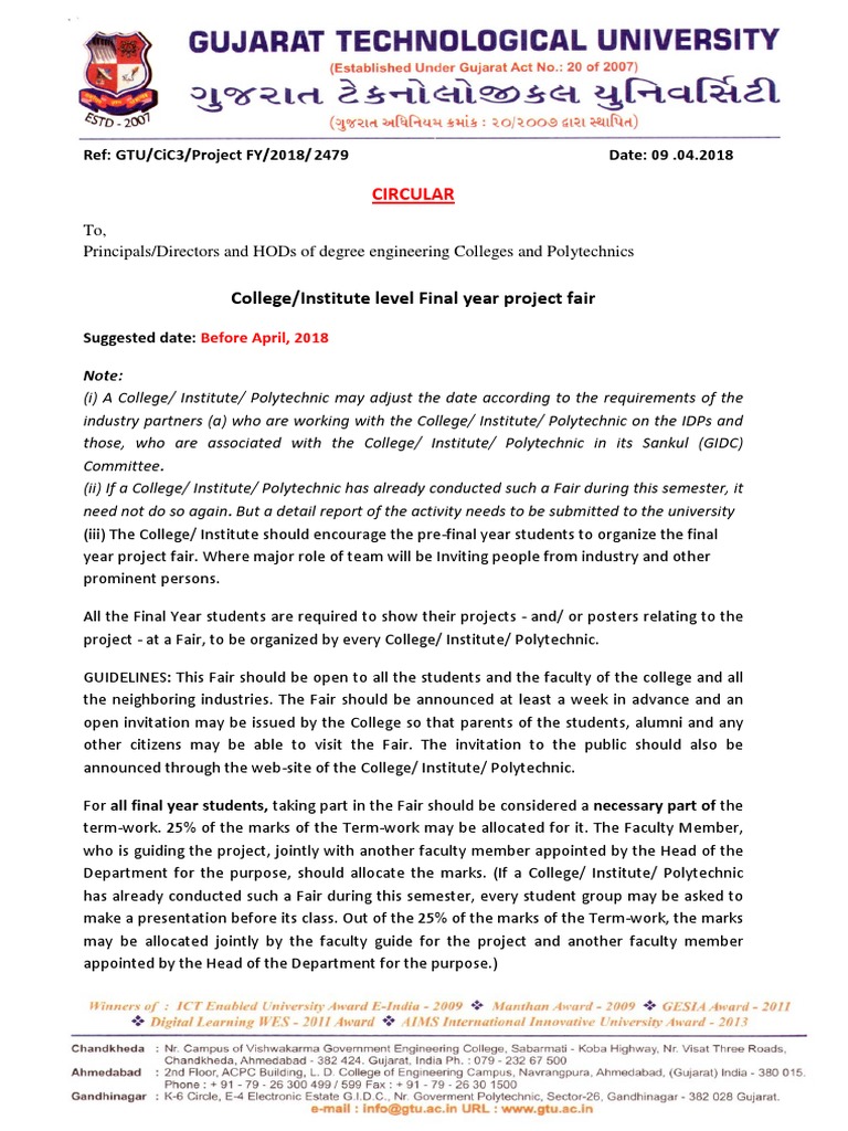 College/Institute Level Final Year Project Fair: Circular | PDF ...