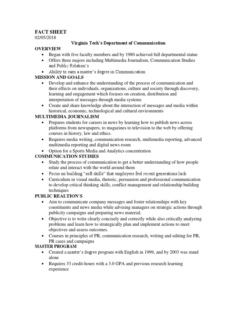 Fact Sheet Final For Portfolio | PDF | Public Relations | Mass Media