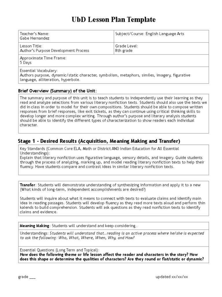Favorite Ubd Daily Lesson Plan Template | PDF | Reading Comprehension ...