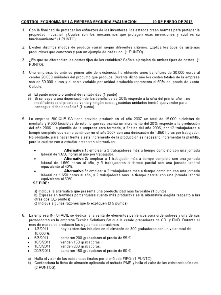 Control Ud 5 y 6 Con Solucion | PDF | Beneficio (economía) | Precios