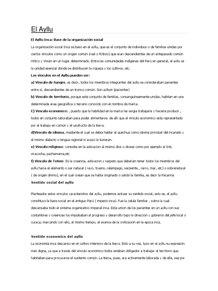 El Ayllu | PDF | Imperio Inca