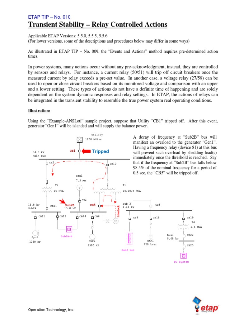 ETAP Transient Stability Relay Actions | PDF | Electric Power System ...