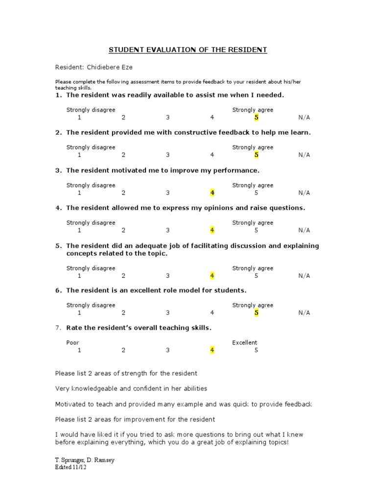 Resident Teaching Evaluation Feedback | PDF | Educational Assessment ...