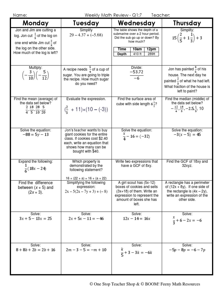 7 Math Review q1 Multip Step Equations | PDF | Logarithm | Elementary ...