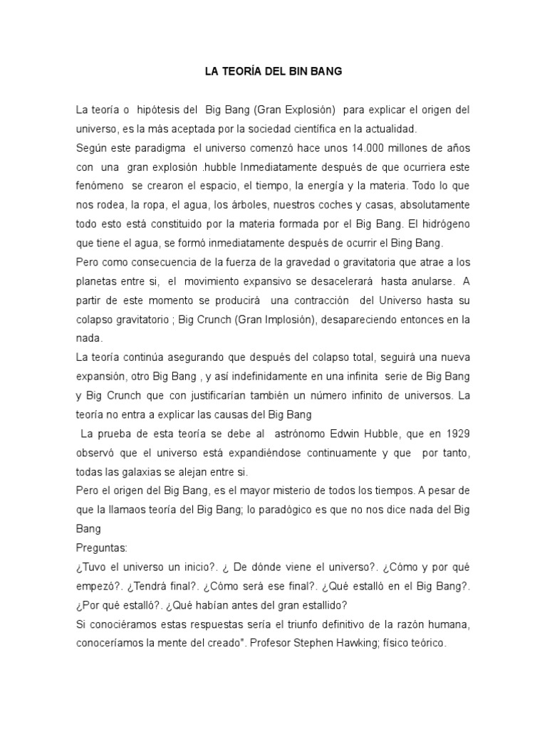 La Teoría Del Bin Bang | PDF | Big Bang | Universo