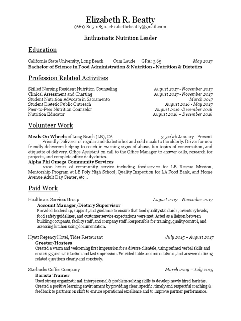 General Resume 2 | PDF | Dietitian | Health Care