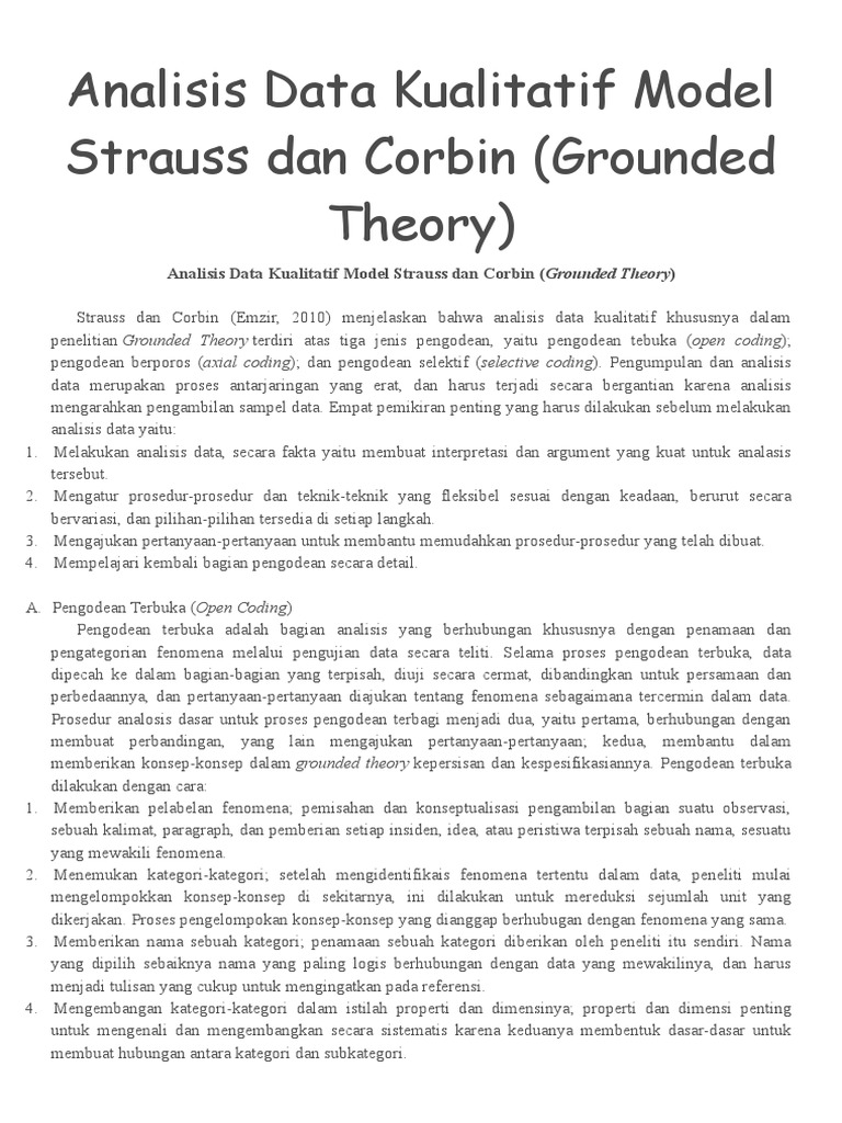 Analisis Data Kualitatif Model Strauss Dan Corbin | PDF