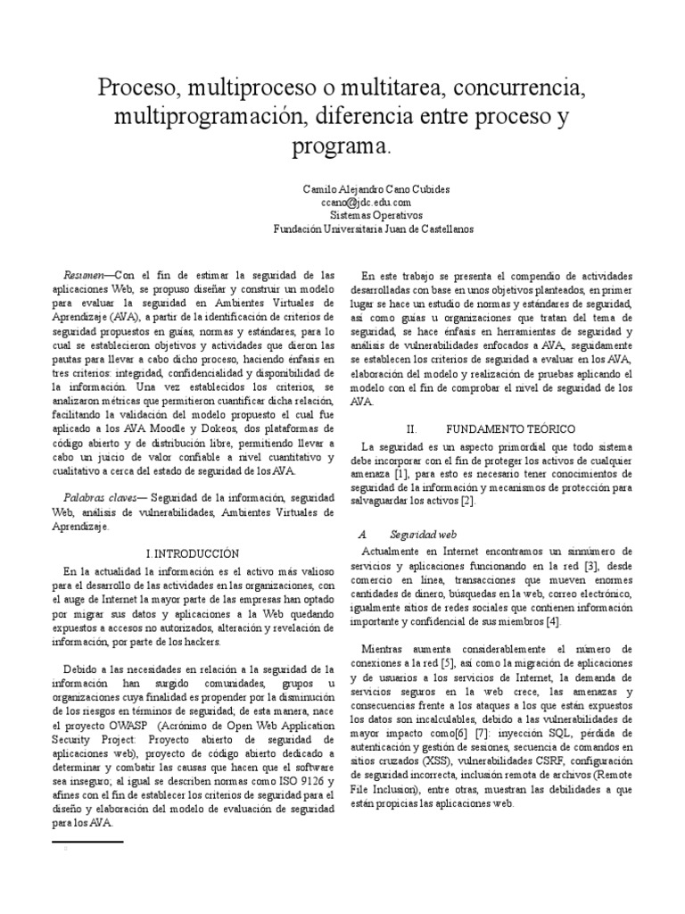 Proceso, Multiproceso o Multitarea, Concurrencia, Multiprogramación ...