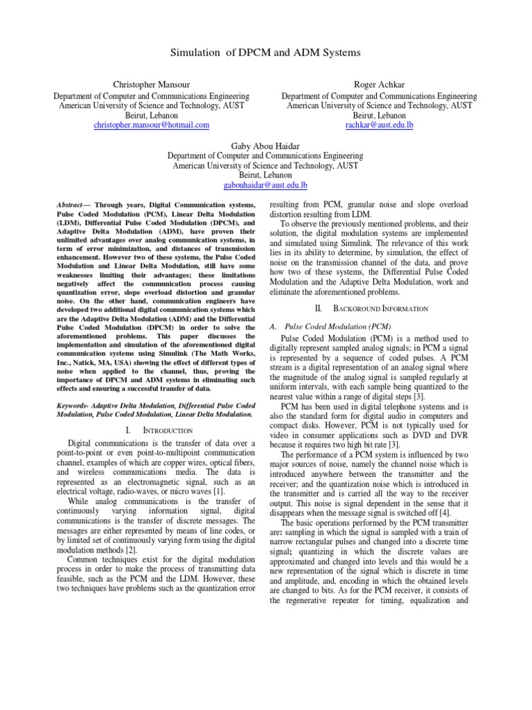 Simulation de PCM DPCM y DM Simulink PDF | PDF | Sampling (Signal ...