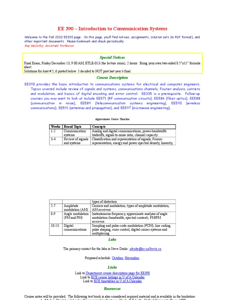 EE 390 - Introduction To Communication Systems: Special Notices | PDF ...