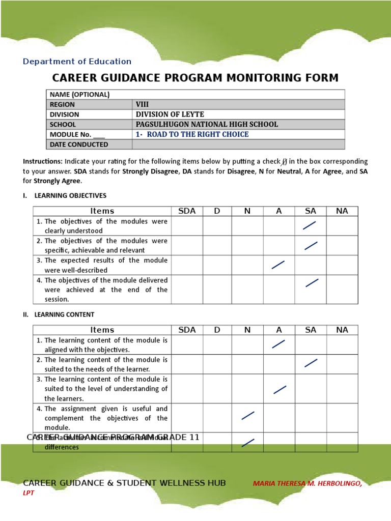 Career Guidance Program Monitoring Form Modules 1-8 | PDF | Reading ...