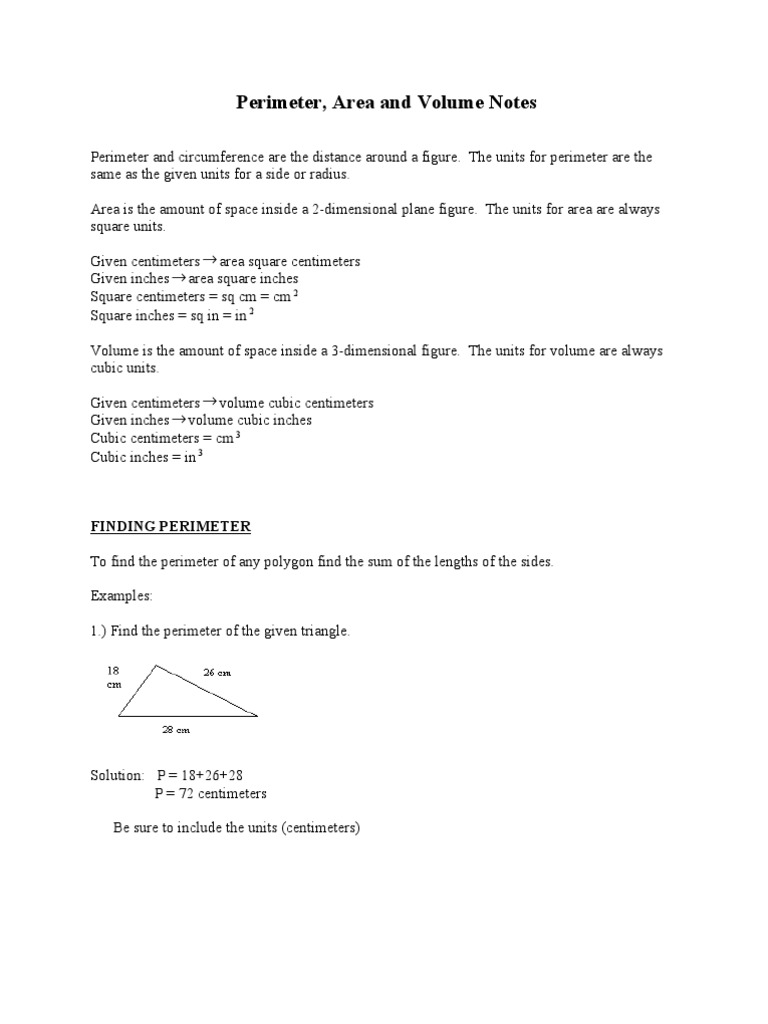 Perimeter, Area, and Volume Guide | PDF | Area | Volume