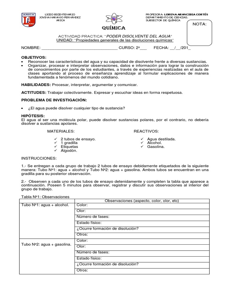 Practico Poder Disolvente Del Agua | PDF | Polaridad química ...