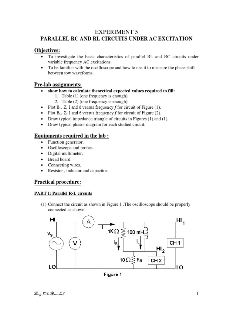 Parallel RC and RL Circuits Under Ac Excitation Objectives:: Experiment 5 | PDF | Electronics ...