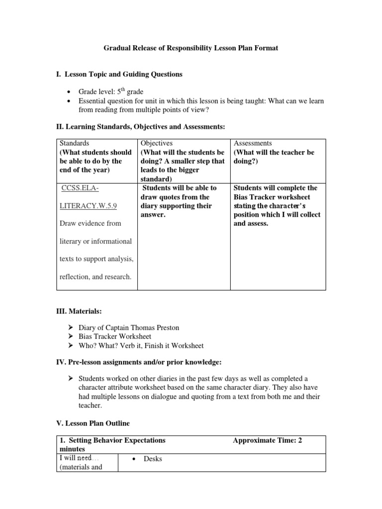 Gradual Release Lesson Template 1 - 1 | PDF | Lesson Plan | Educational ...