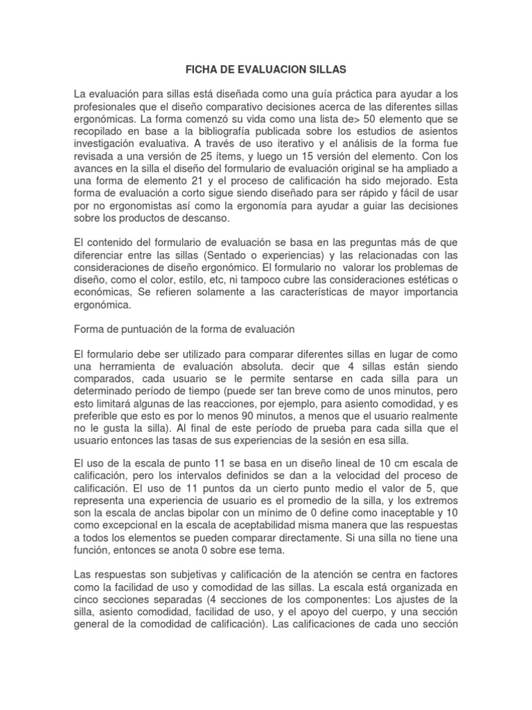 Ficha de Evaluacion Sillas | PDF | Factores humanos y ergonomía ...