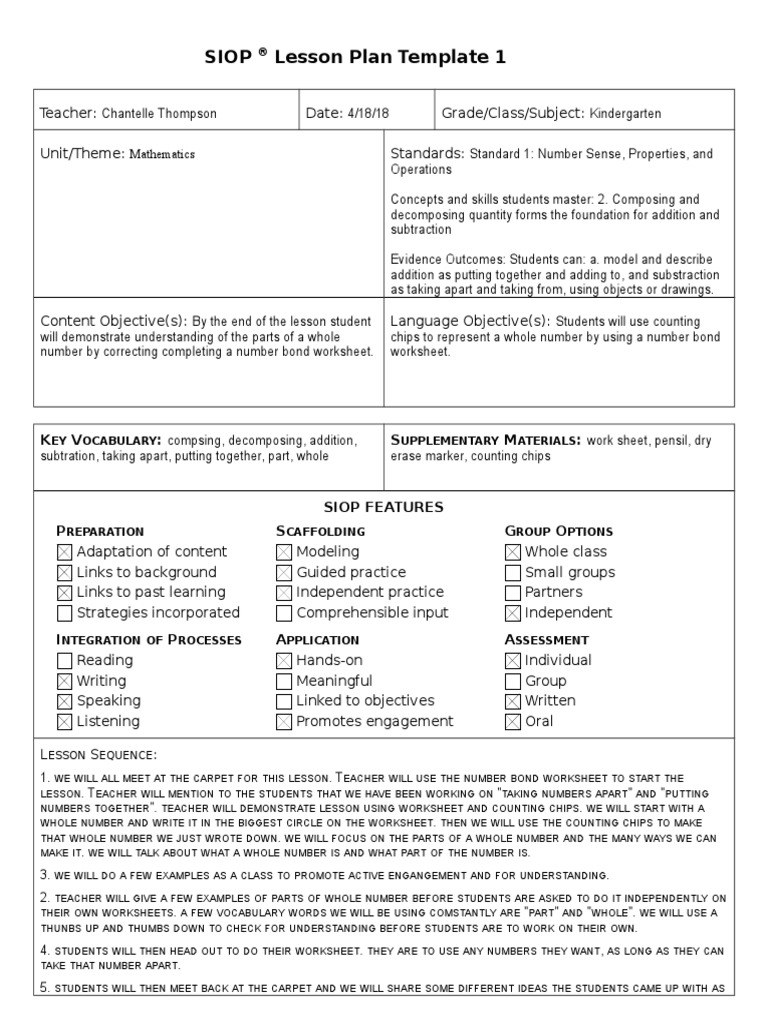 Siop Lesson Plan Final | PDF | Lesson Plan | Education Theory