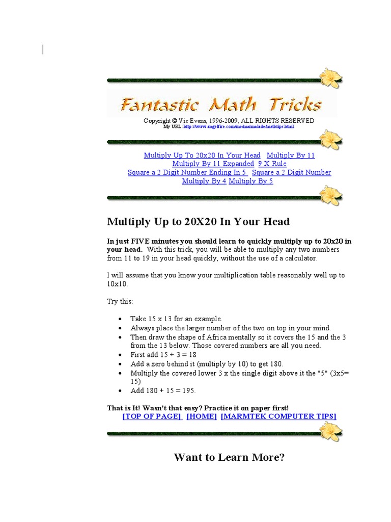 Math Tricks | PDF | Multiplication | Numbers