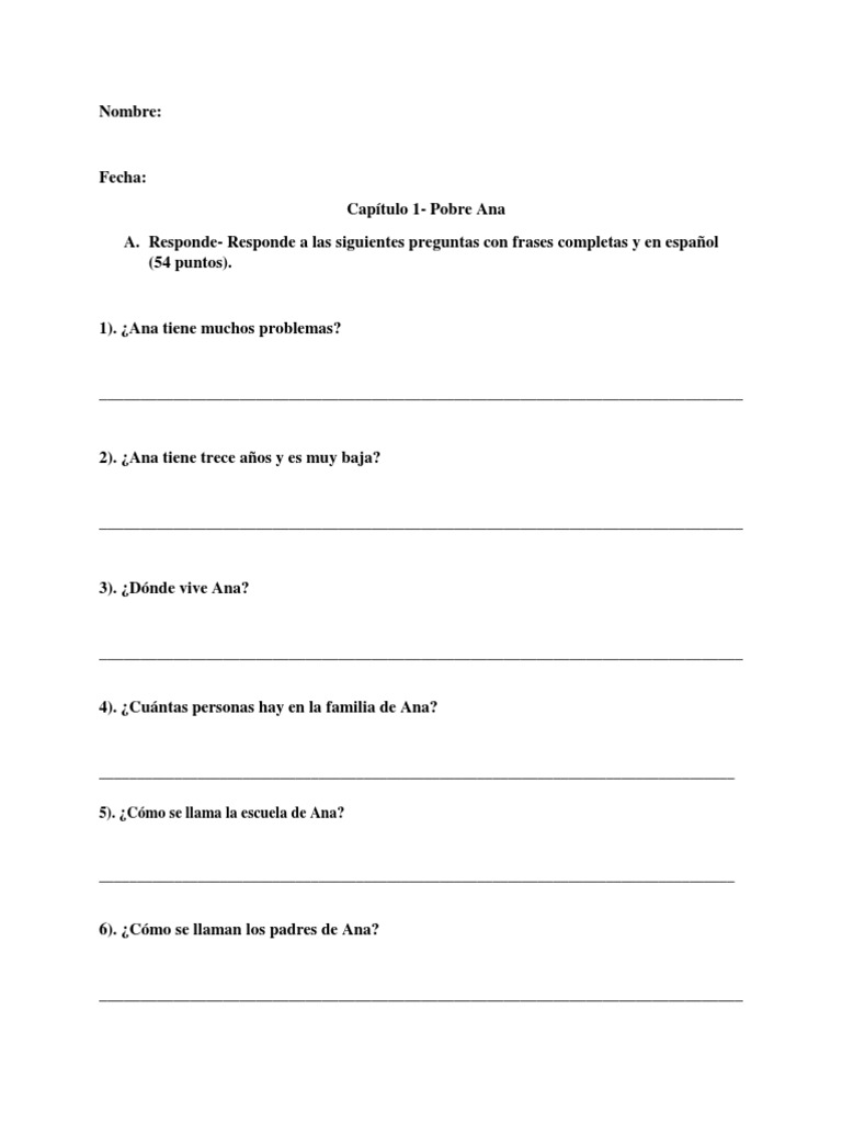 Pobre Ana Chapter 1 Assignment | PDF | Ocio