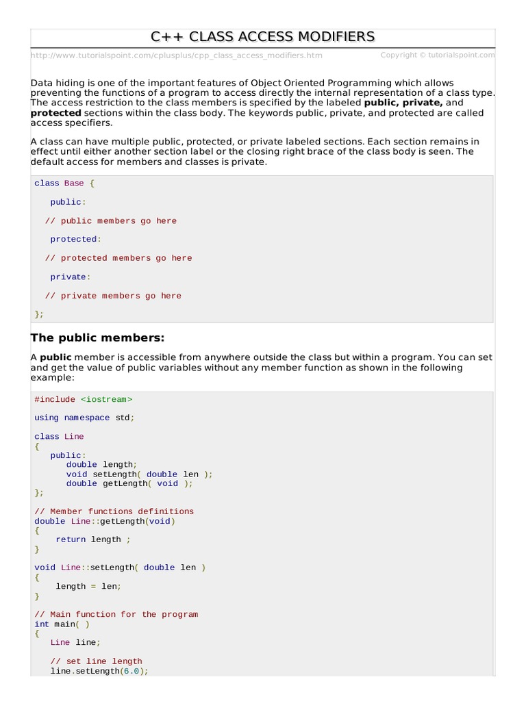 Cpp Class Access Modifiers12456 Pdf Models Of Computation Class Computer Programming