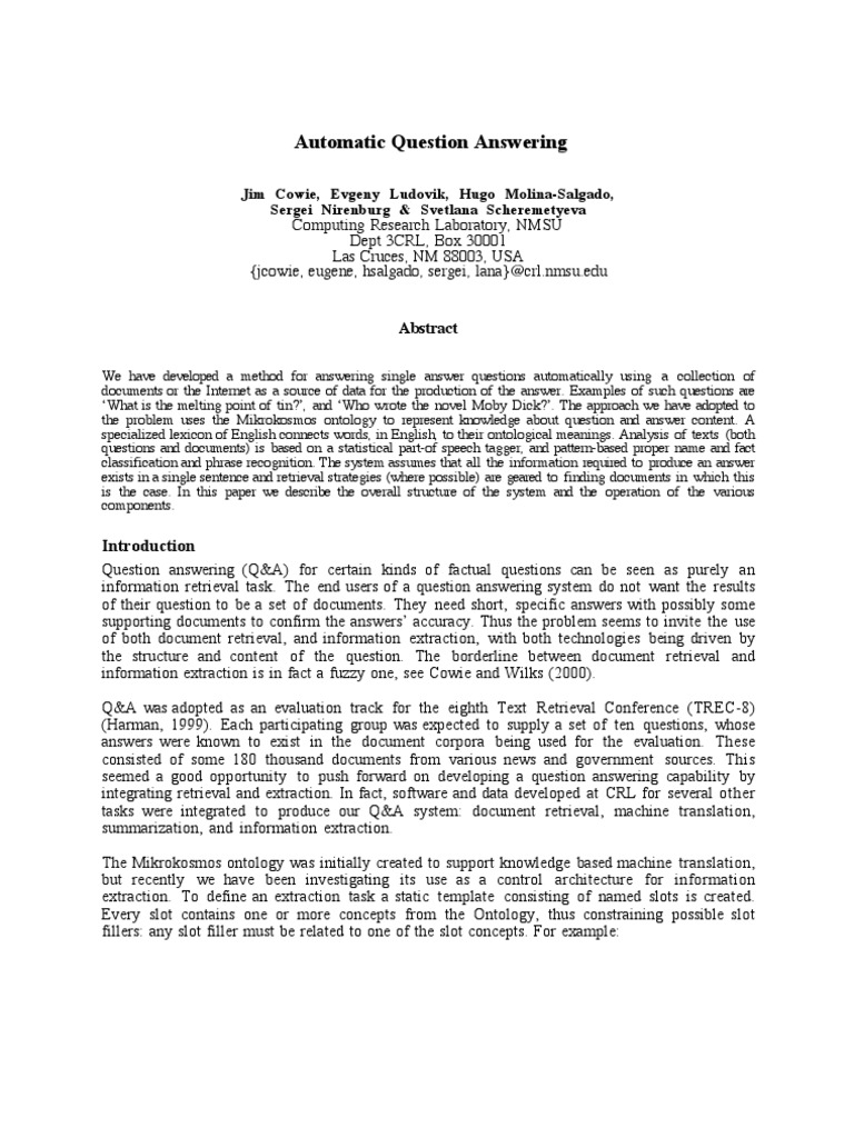 Automatic QA2000 | PDF | Ontology (Information Science) | Information ...