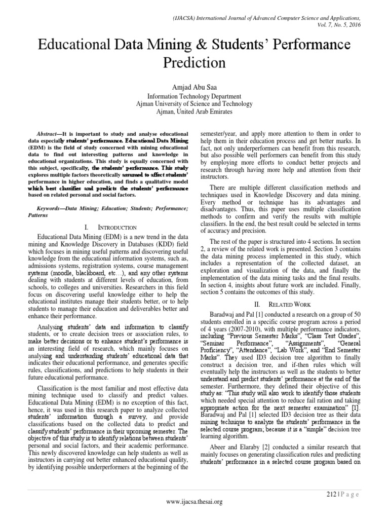 Paper 31-Educational Data Mining Students Performance Prediction | PDF ...