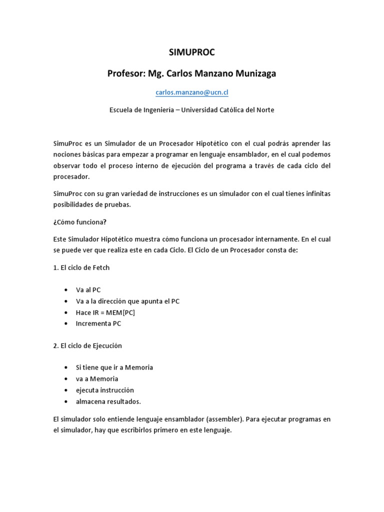 02 Tutorial Simuproc - Instrucciones | PDF | Poco | Unidad Central de ...