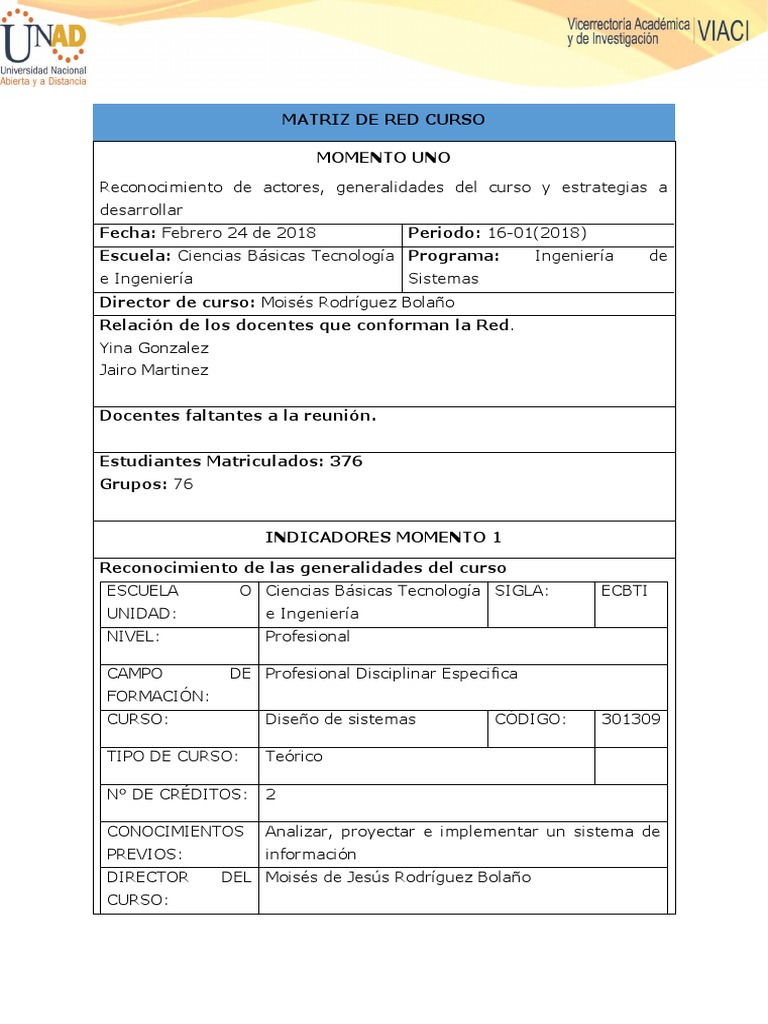 Matriz de Red Curso - Momento 1 | PDF | Diseño | Información
