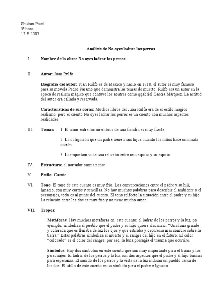 No Oyes Ladrar Los Perros Analysis | PDF | Cuentos