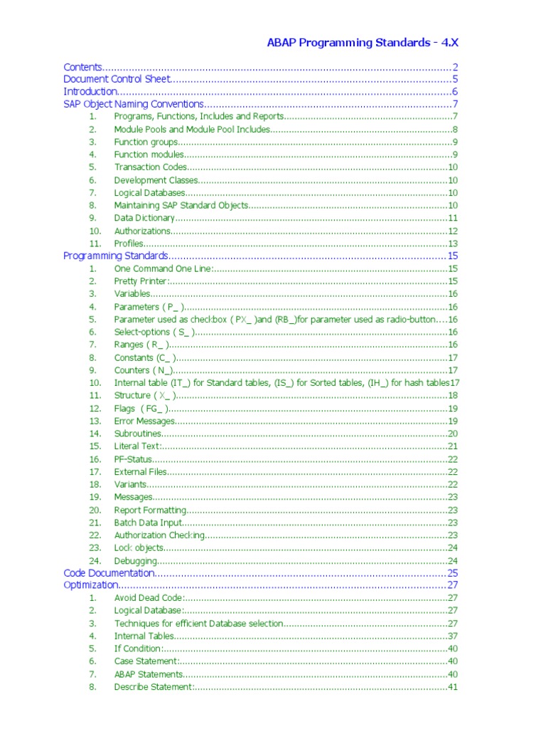 ABAP Programming Standards | PDF | Subroutine | Database Index