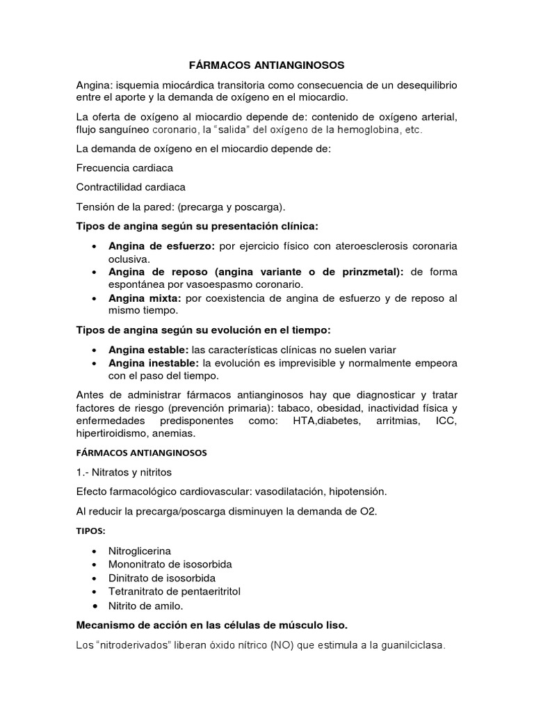 Fármacos Antianginosos | PDF | Enfermedades y trastornos | Medicina