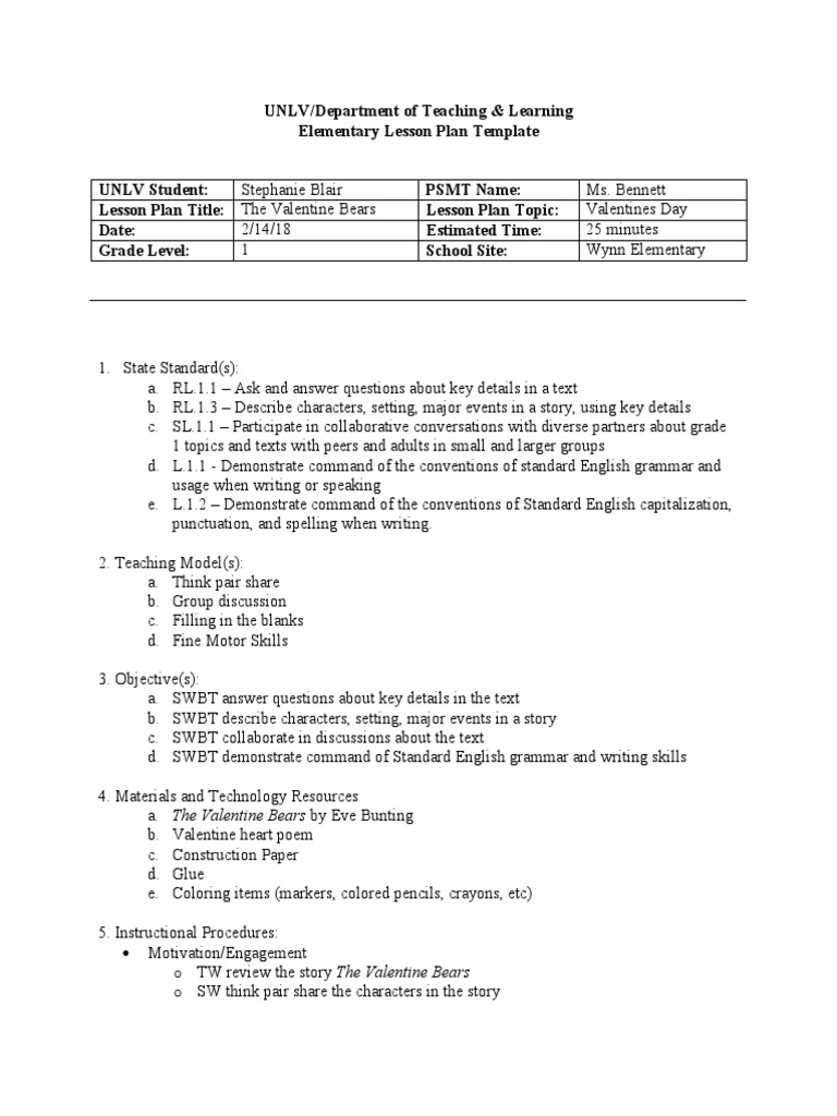 Valentine Bear Lesson Plan 2 | Download Free PDF | Lesson Plan | Applied Psychology