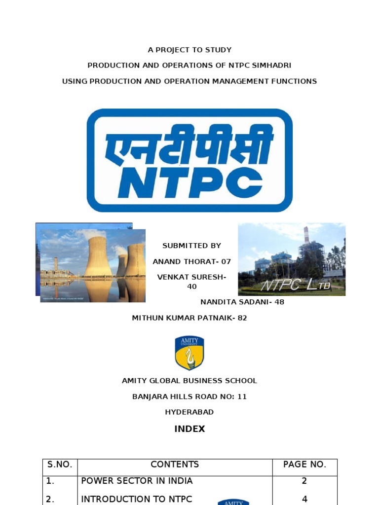 Production and Operations Management Project On NTPC Simhadri2007 | PDF ...