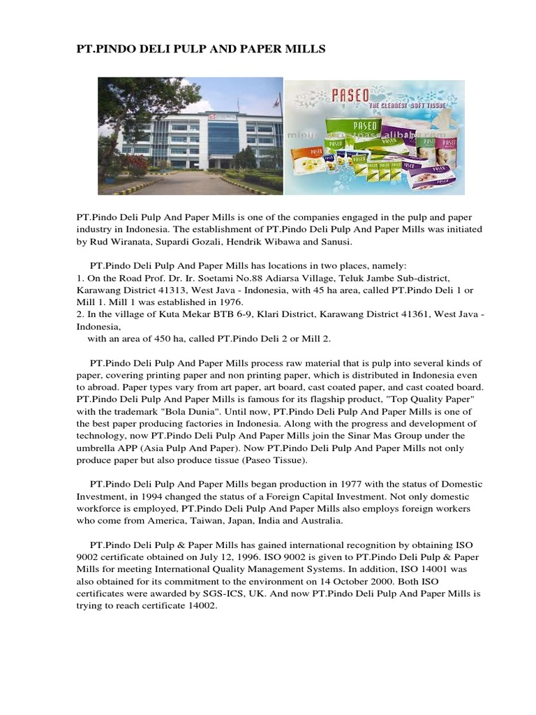 Profile of PT.Pindo Deli Pulp And Paper Mills: A Leading Paper Producer ...
