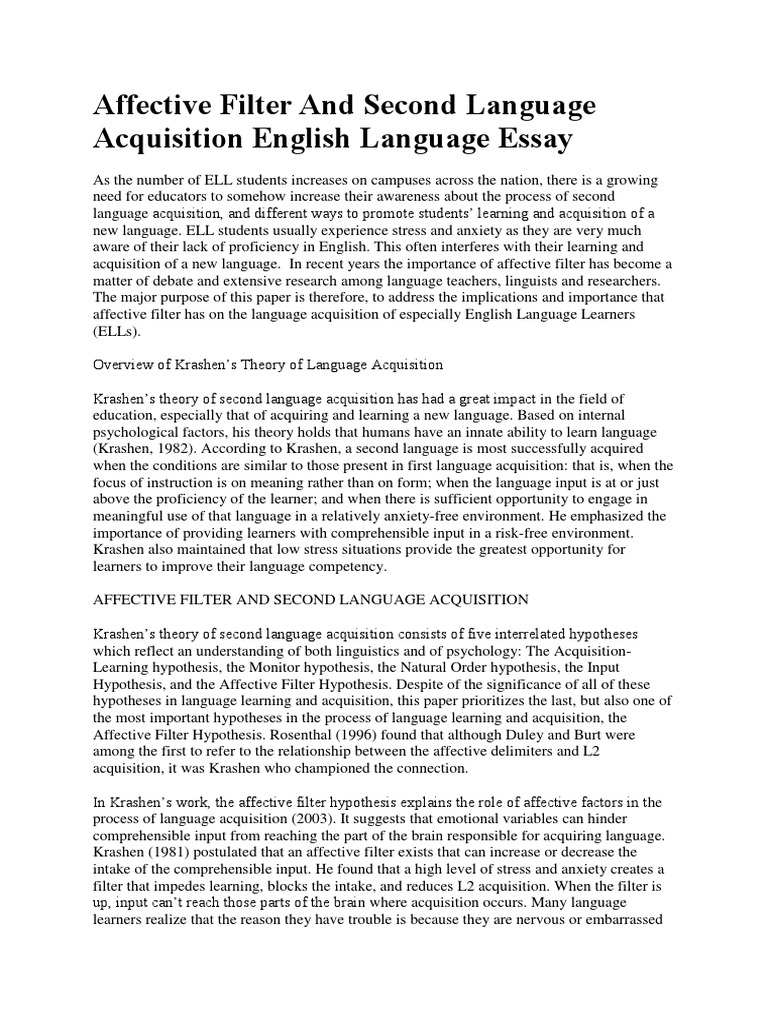 Affective Filter in Language Acquisition | PDF | Second Language ...