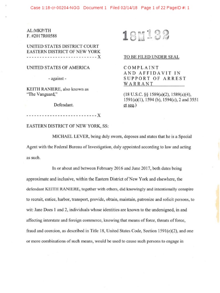 KEITH RANIERE, Also Known As "The Vanguard," | PDF