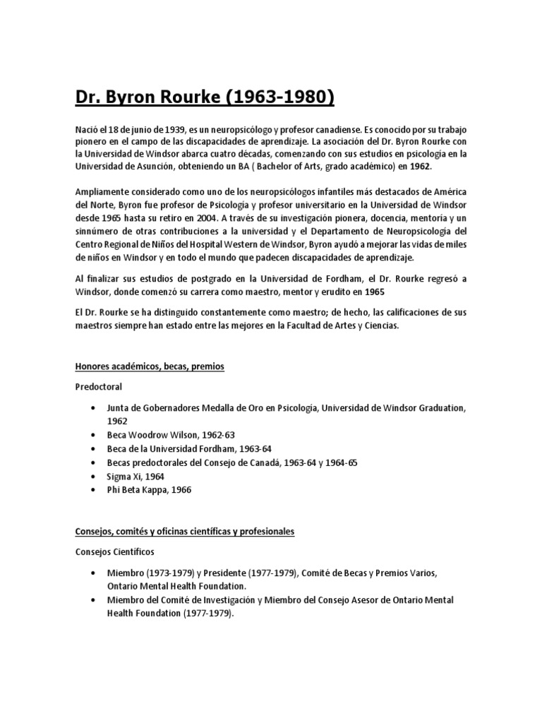 Legado del Dr. Byron Rourke en LD | PDF | Neuropsicología | Sicología