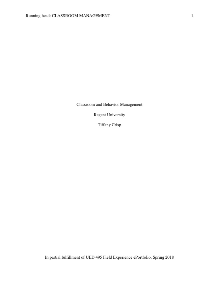 Classroom and Behavior Management Reflection Paper | PDF | Classroom ...