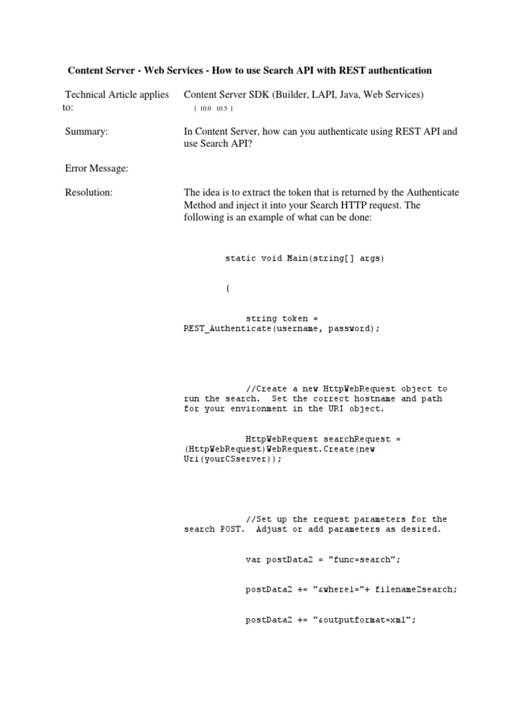 Content Server - Web Services - How To Use Search API With REST Authentication | PDF ...