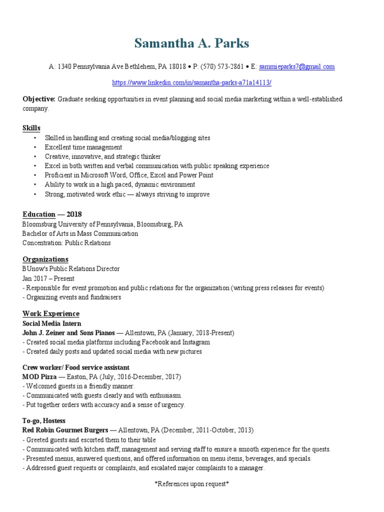 Parks Resume | PDF | Social Science | Wellness