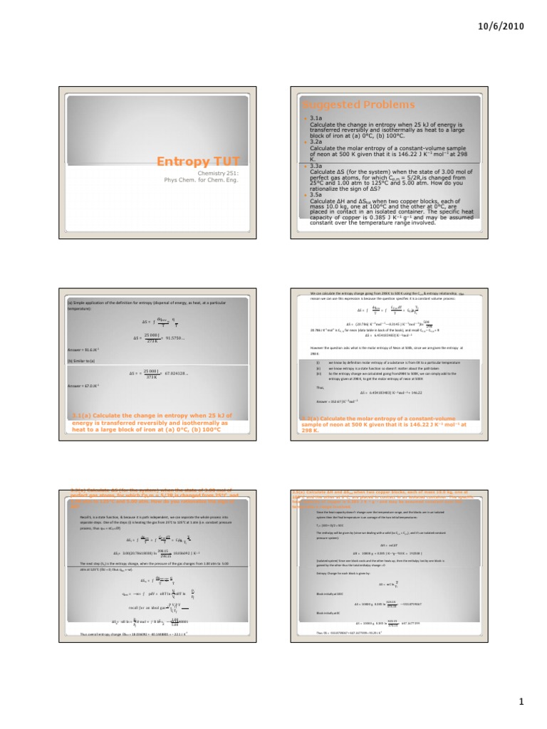 Entropy Calculations in Thermodynamics | PDF | Entropy | Mole (Unit)