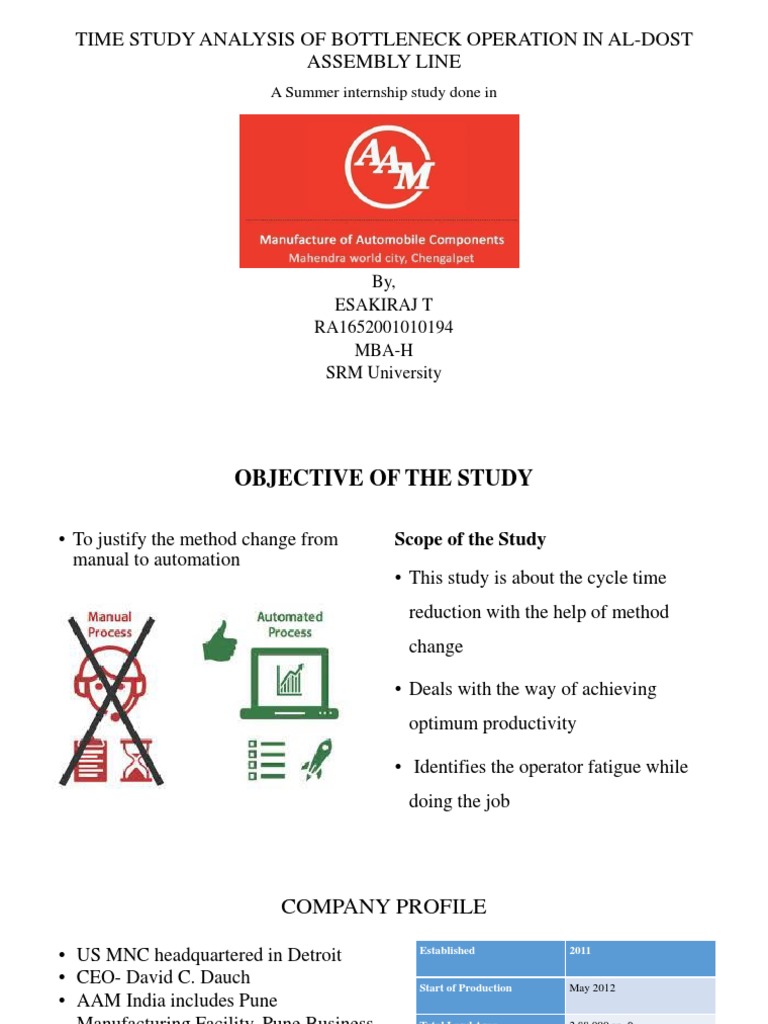 Time Study Analysis of Bottleneck Operation in Al-Dost Assembly Line ...