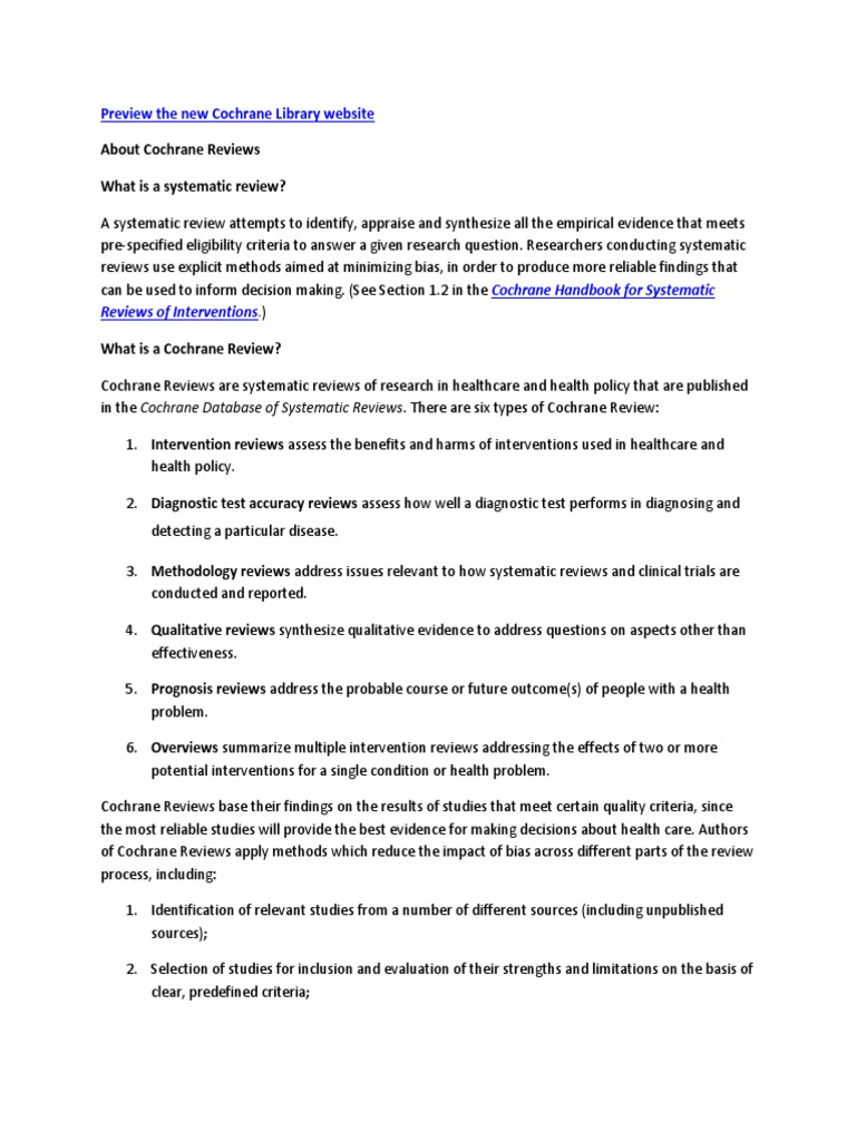 About Cochrane Reviews What Is A Systematic Review?: Preview The New ...