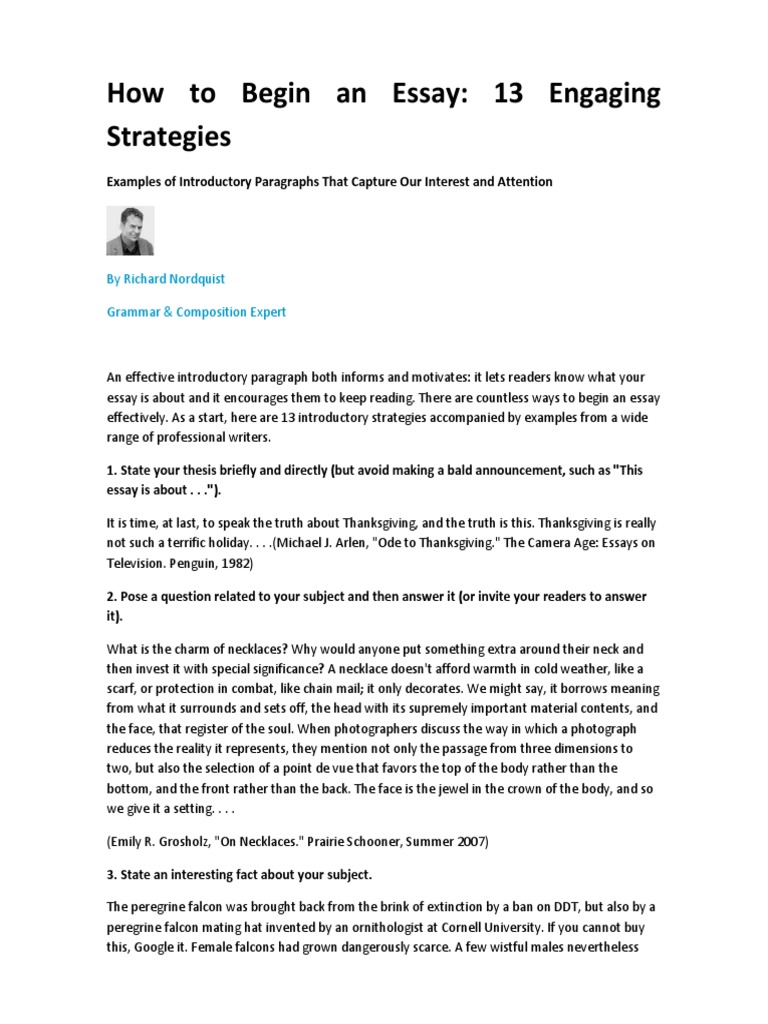 13 Effective Ways To Start An Essay | PDF | Essays