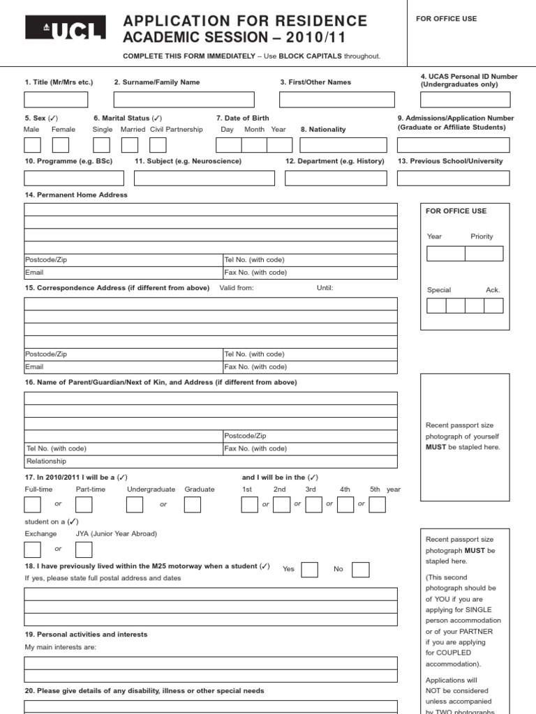 Application Form 1011 | PDF | University College London | Voter Registration