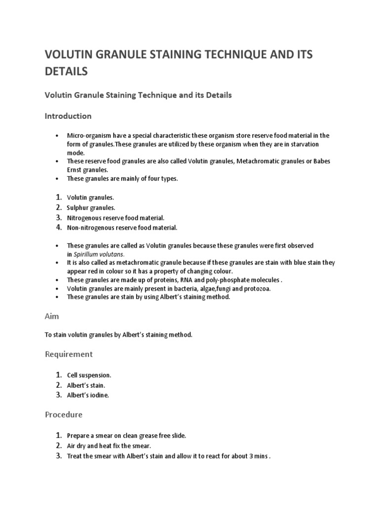 Volutin Granule Staining | PDF | Staining | Cell (Biology)