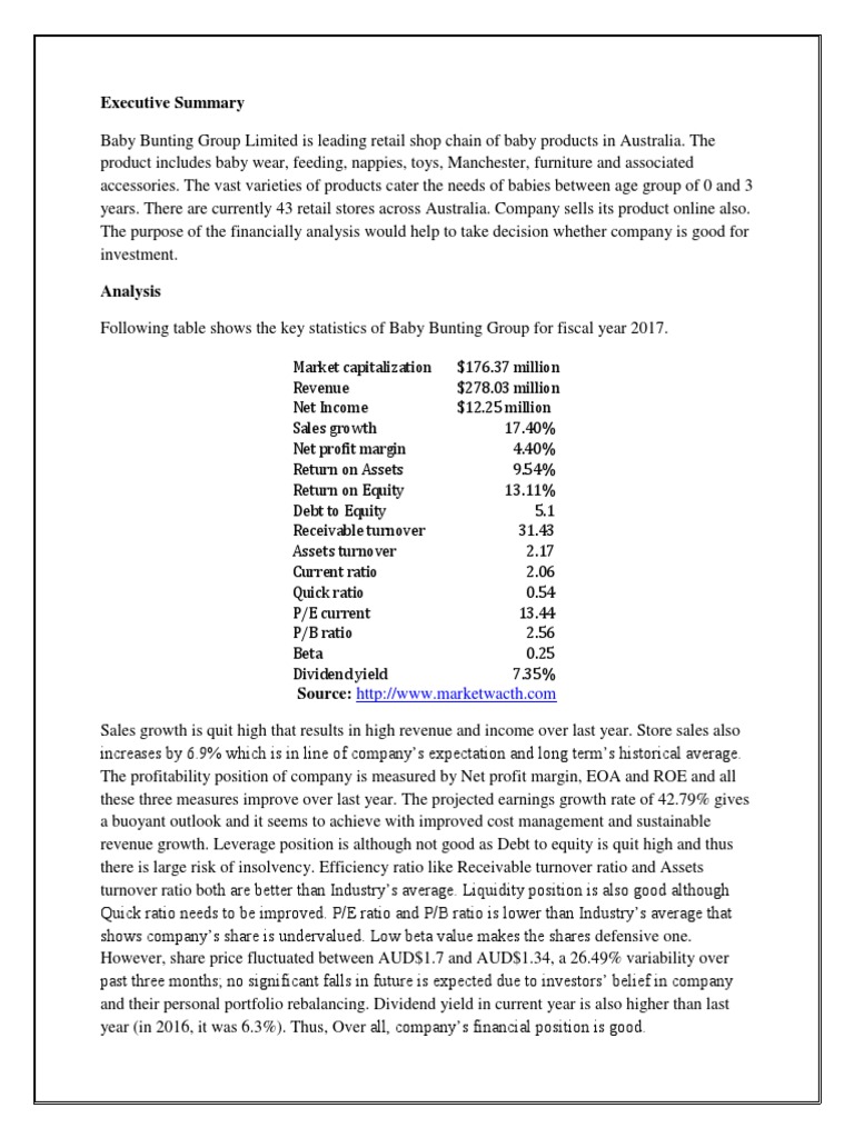 Baby Bunting Group - Solution | PDF | Revenue | Investing