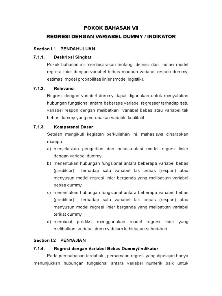 Regresi dengan Variabel Dummy | PDF | Karier & Perkembangan