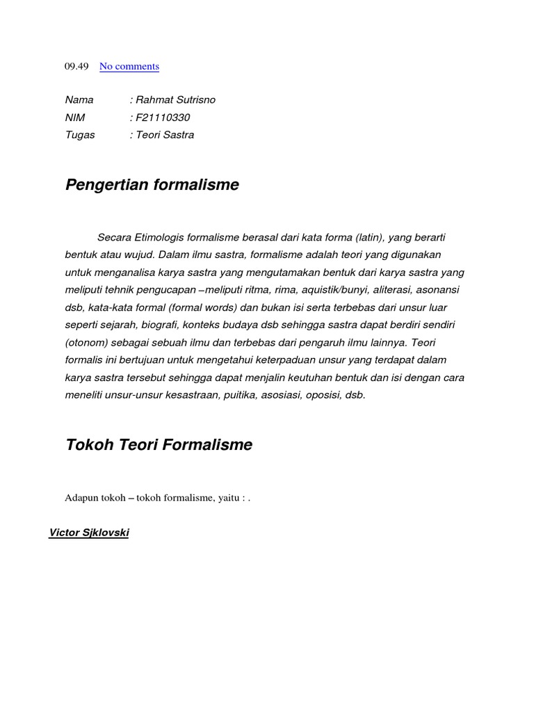 Teori dan Tokoh Formalisme Sastra | PDF | Ilmu Sosial | Filsafat
